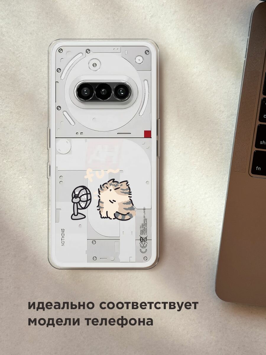 Чехол на Nothing Phone 3a / Нотинг Фон 3а с принтом "Котик с вентилятором", прозрачный — фото 1