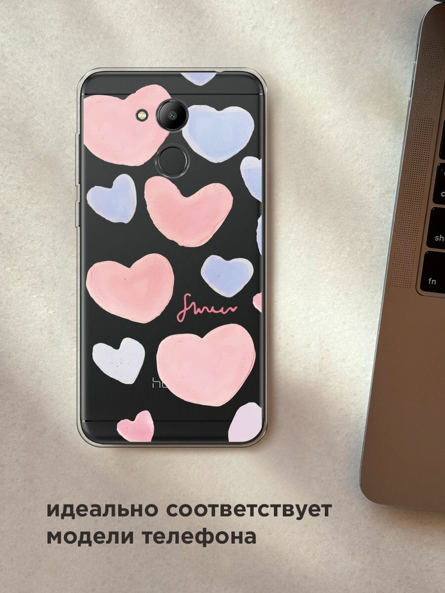 Чехол на Honor 6C Pro / Хонор 6С Про с принтом "Пастельные сердечки", прозрачный — фото 1