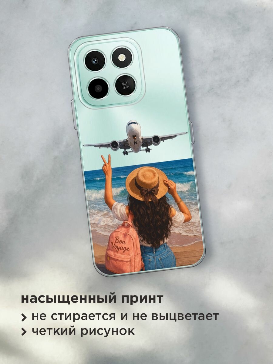 Чехол на Honor X6c / Хонор X6c с принтом "Bon Voyage", прозрачный — фото 1