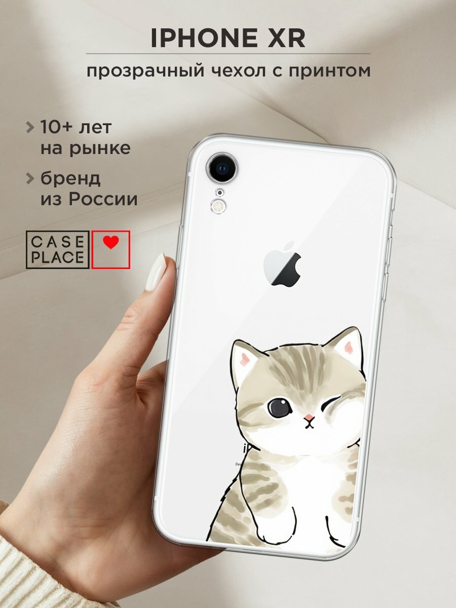 Чехол на Apple iPhone XR / Айфон XR с принтом "Пухлый котик", прозрачный
