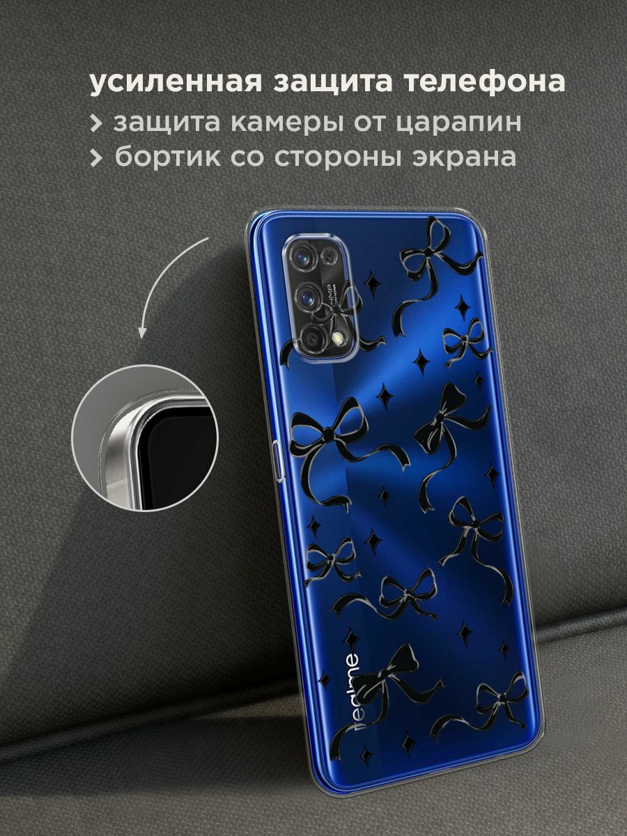 Чехол на Realme 7 Pro / Реалми 7 Про с принтом "Милые чёрные бантики 4" — фото 1