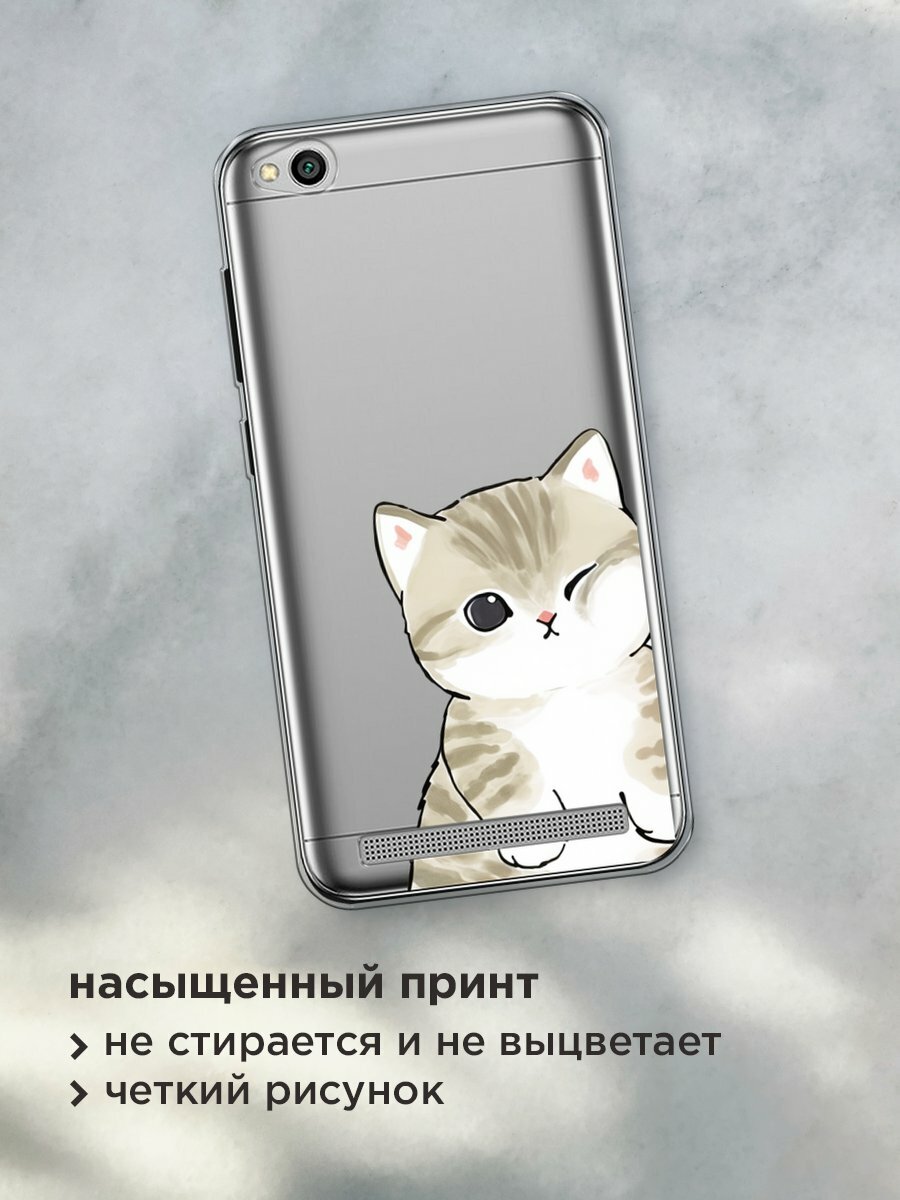 Чехол на Xiaomi Redmi 5A / Сяоми Редми 5а с принтом "Пухлый котик", прозрачный — фото 1