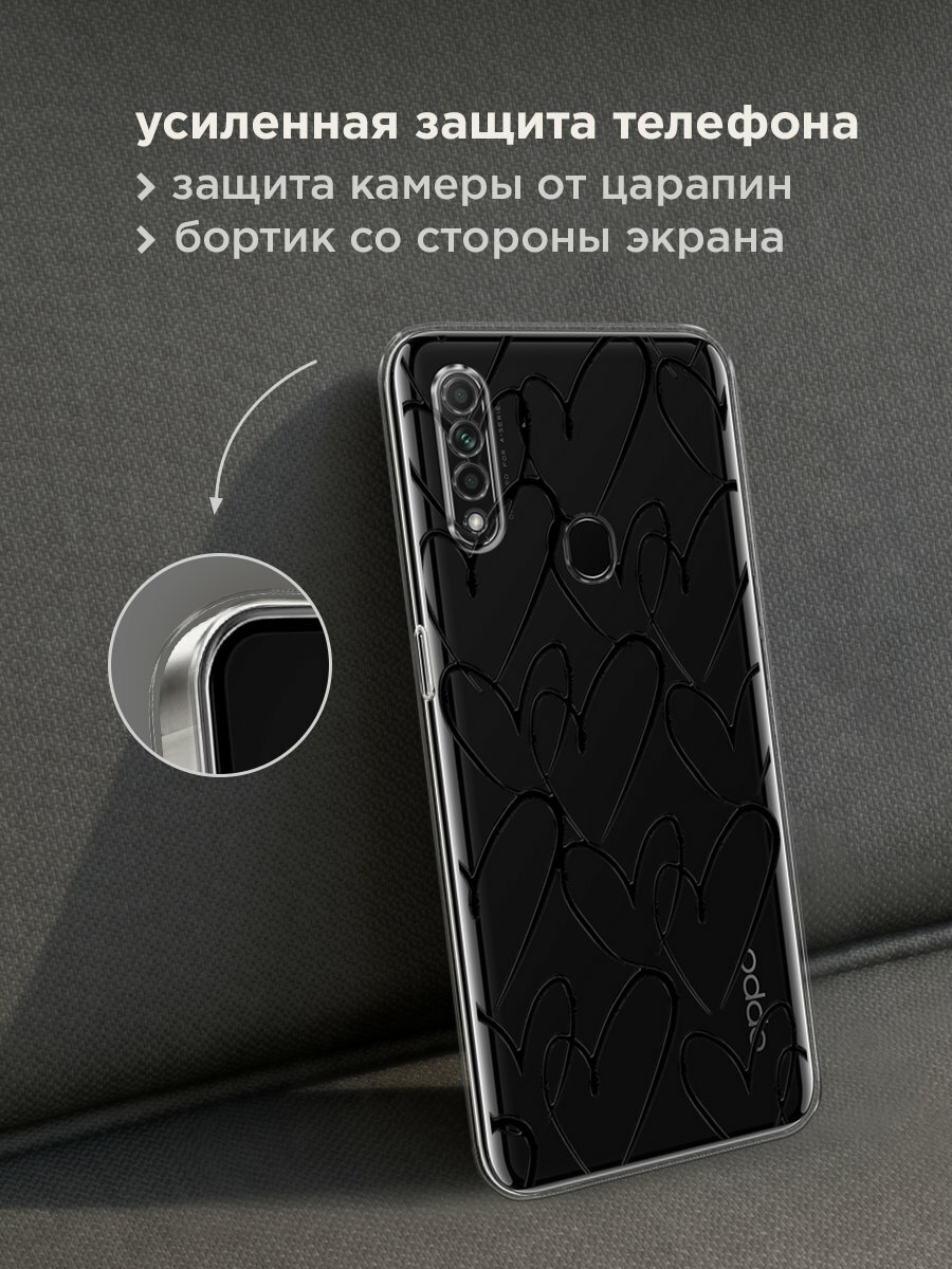Чехол на Oppo A31 / Оппо А31 с принтом "Hearts doodle black 1" — фото 1