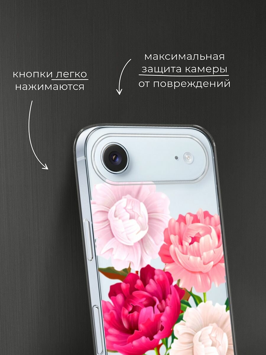 Чехол на Apple iPhone Air / Айфон Айр с принтом "Большие пионы", прозрачный — фото 1