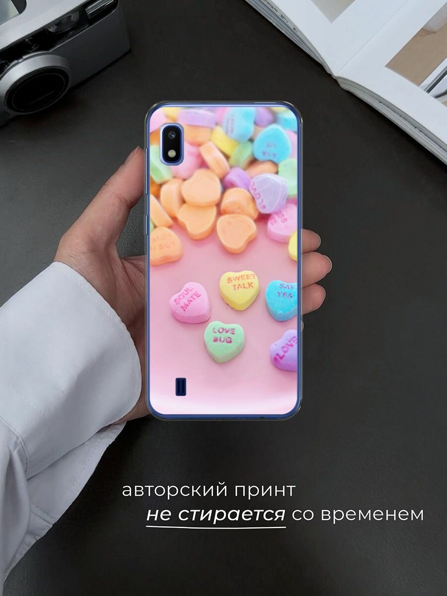 Чехол на Samsung Galaxy A10 / Самсунг Галакси А10 с принтом "Конфетки сердечки 2" — фото 1