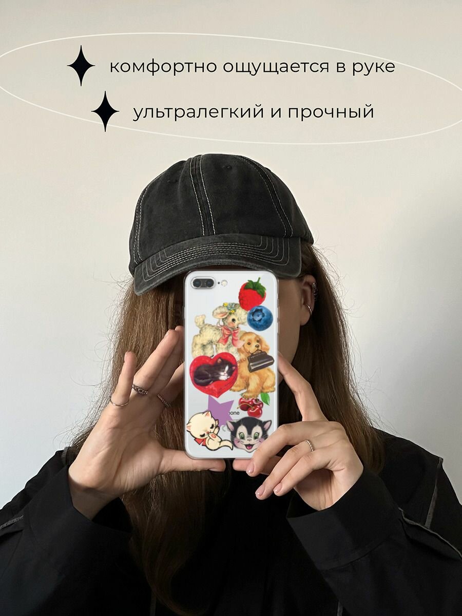 Чехол на Apple iPhone 7 Plus / Айфон 7 Плюс с принтом "Милые стикеры", прозрачный — фото 1