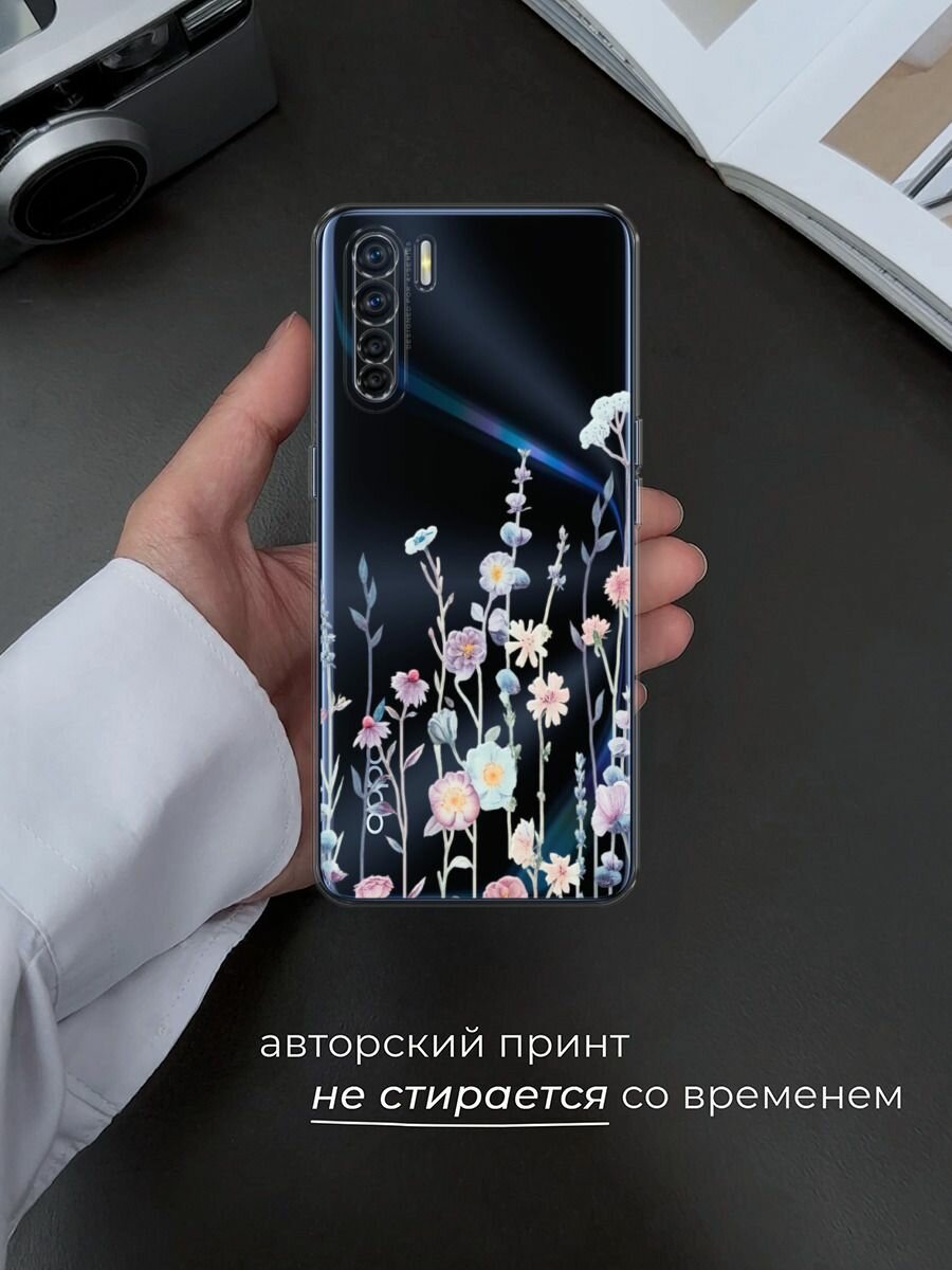 Чехол на Oppo A91/Reno 3 / Оппо A91/Рено 3 с принтом "Нежные полевые цветы" — фото 1