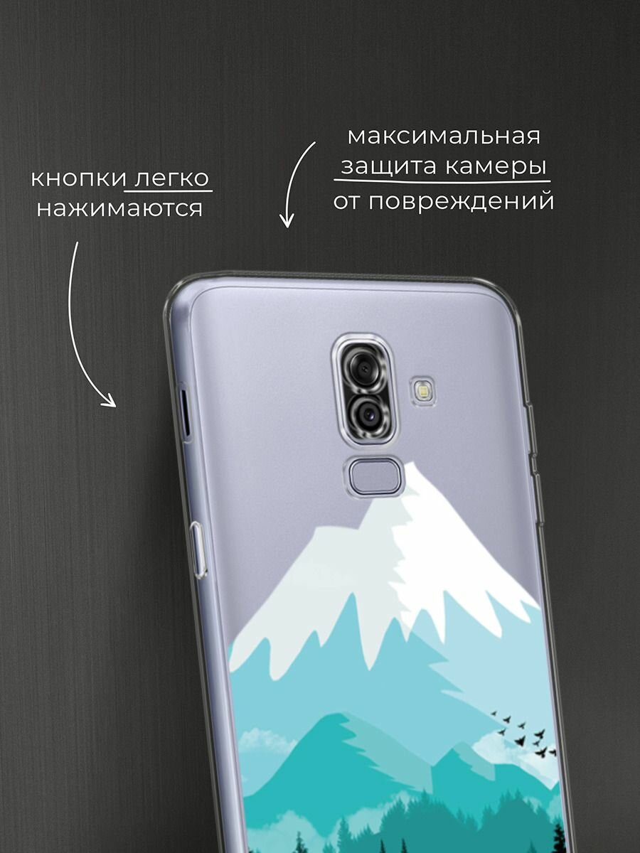 Чехол на Samsung Galaxy J8 / Самсунг Галакси Джей 8 с принтом "Синяя снежная гора", прозрачный — фото 1