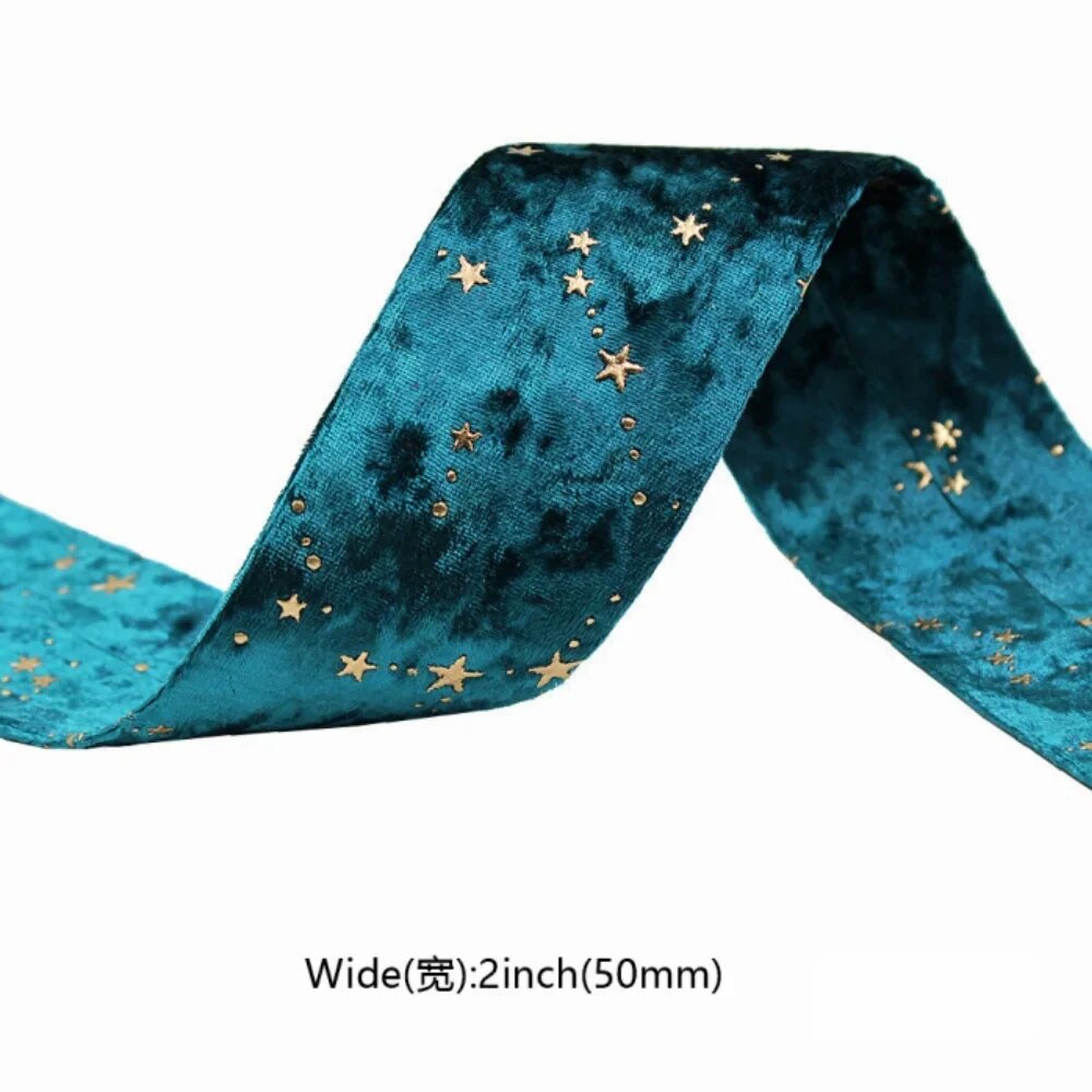 Бархатная лента с звездами, 2 дюйма (50 мм), цвет Peacock-5cm
