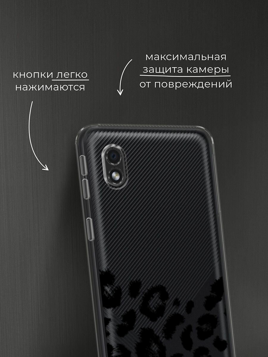 Чехол на Samsung Galaxy A01 Core / Самсунг Галакси А01 Core с принтом "Окрас леопарда фон черный", прозрачный — фото 1