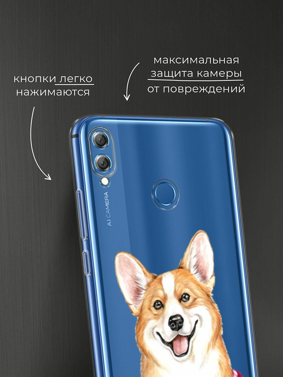 Чехол на Honor 8X / Хонор 8Х с принтом "Корги и сладости", прозрачный — фото 1