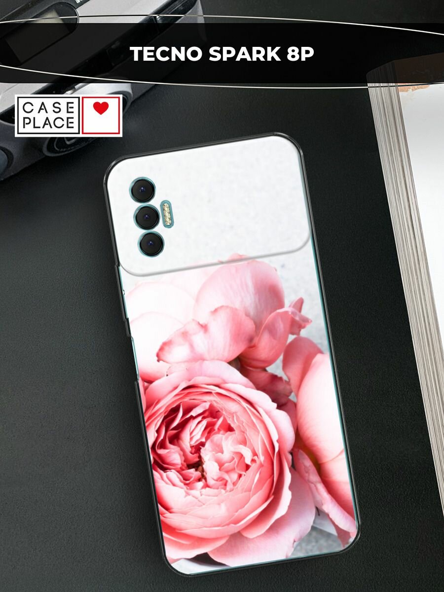 Чехол на Tecno Spark 8P / Техно Спарк 8P с принтом "Пионы на белом"