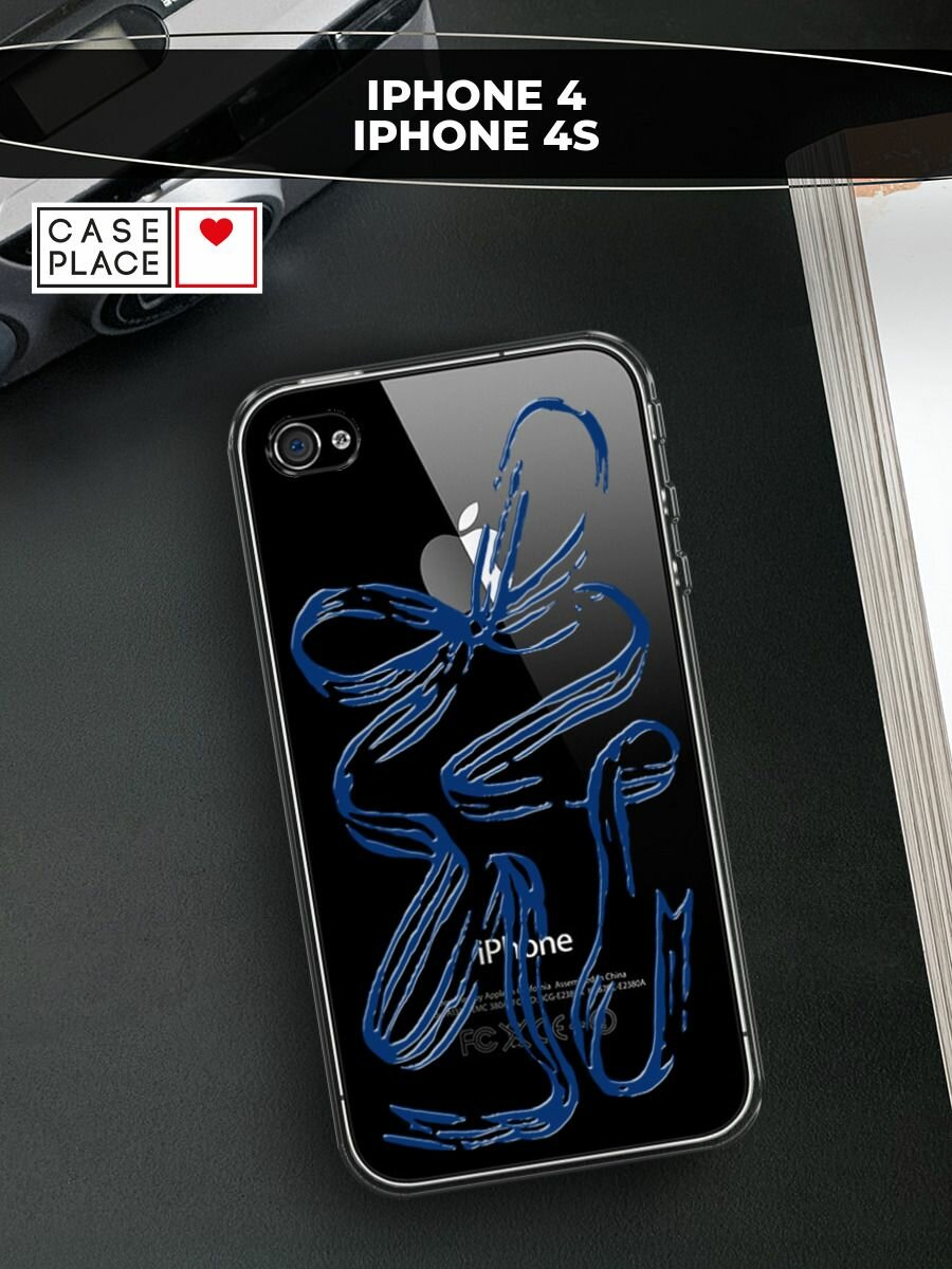 Чехол на Apple iPhone 4/4S / Айфон 4/4S с принтом "Синие очертания банта 2"