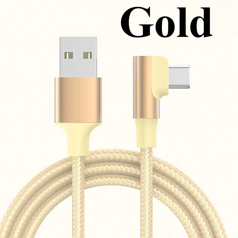 Угловой кабель для мобильных игр USB-C, кабель для быстрой зарядки передачи данных, 2 м, Gold