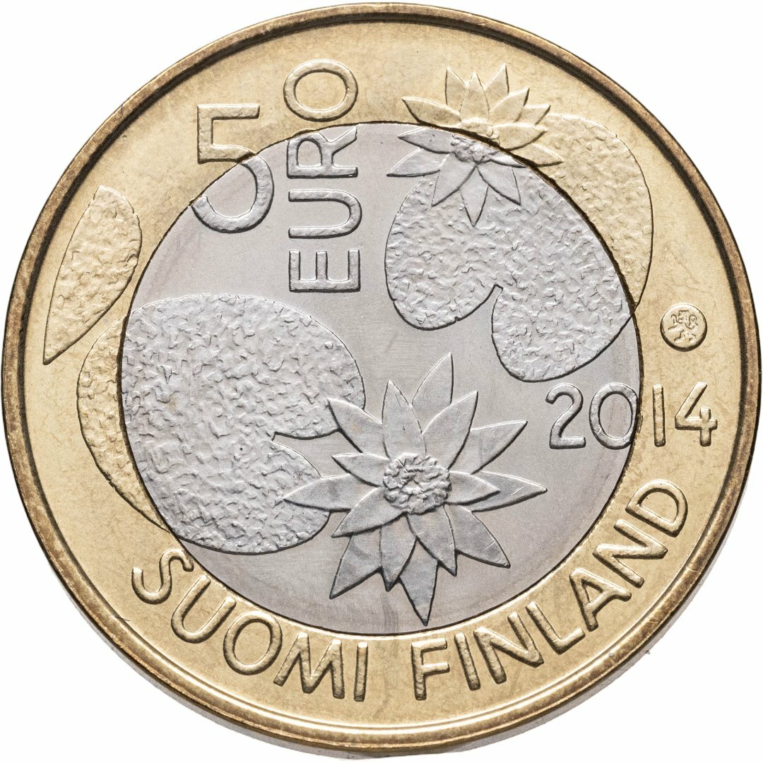 Финляндия 5 евро 2014 "Северная природа - дикая природа", Биметалл, в сохранности UNC