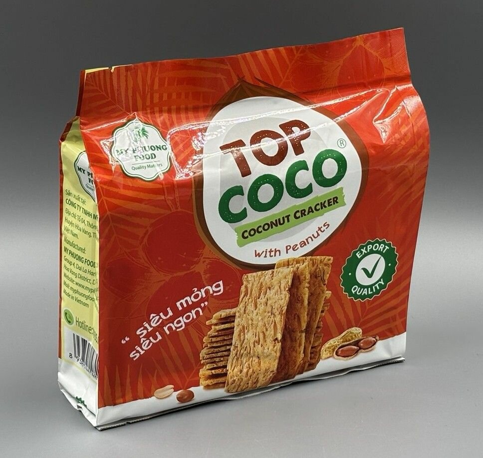 Кокосовые крекеры с арахисом Coconut Crackers with PEANUTS, TOP COCO, 150 г, Вьетнам (кокосовое печенье)
