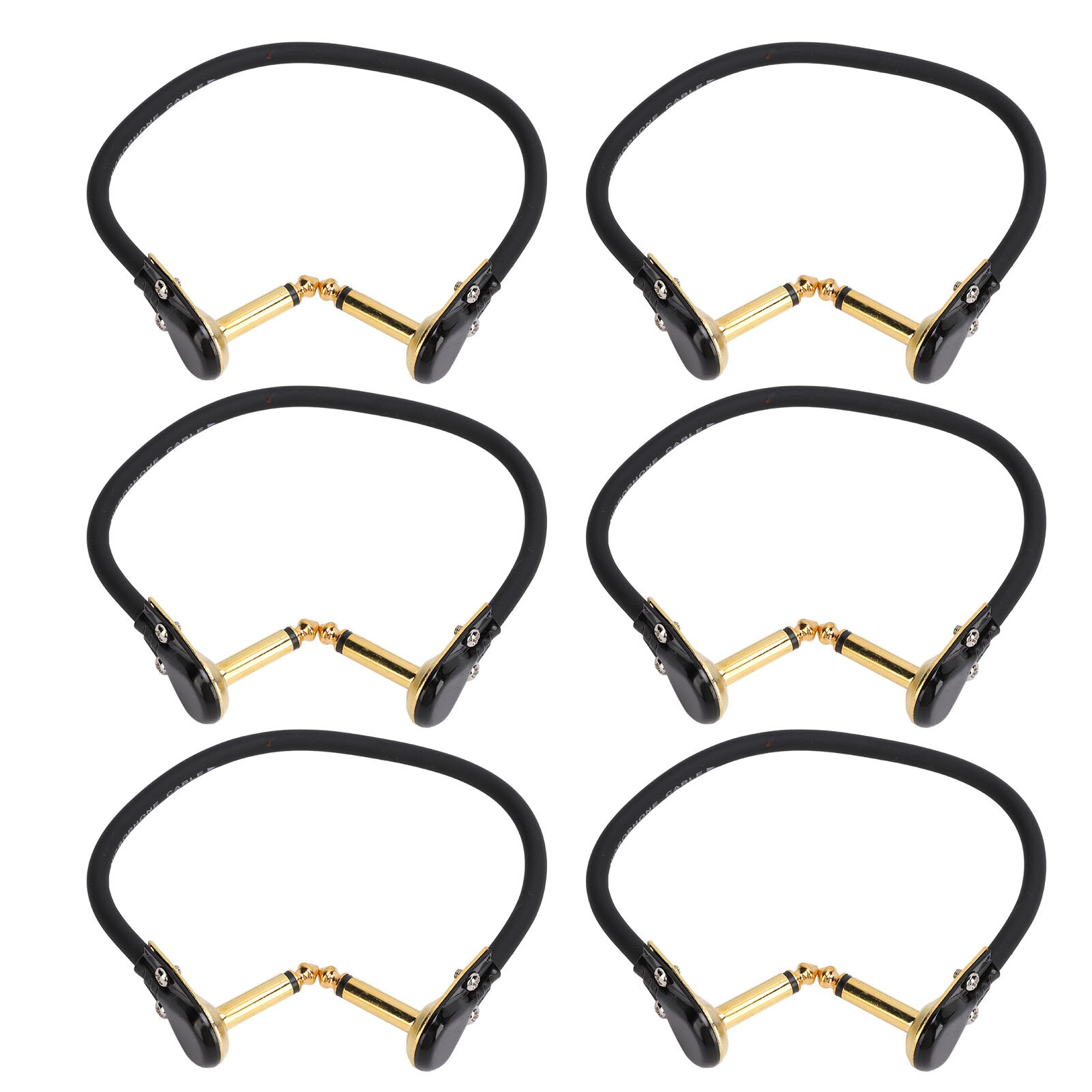6pcs Эффект электрической гитары кабель 1/4 дюйма правой угловой педали -педали для гитарного шнурного кабеля 30 см. Плоская головка Золото