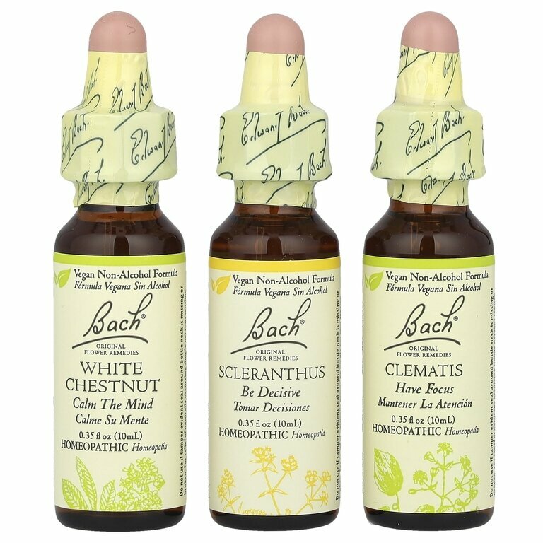 Bach, Original Flower Remedies, Focus Kit, набор для фокусировки и ясности ума, 3 по 10 мл