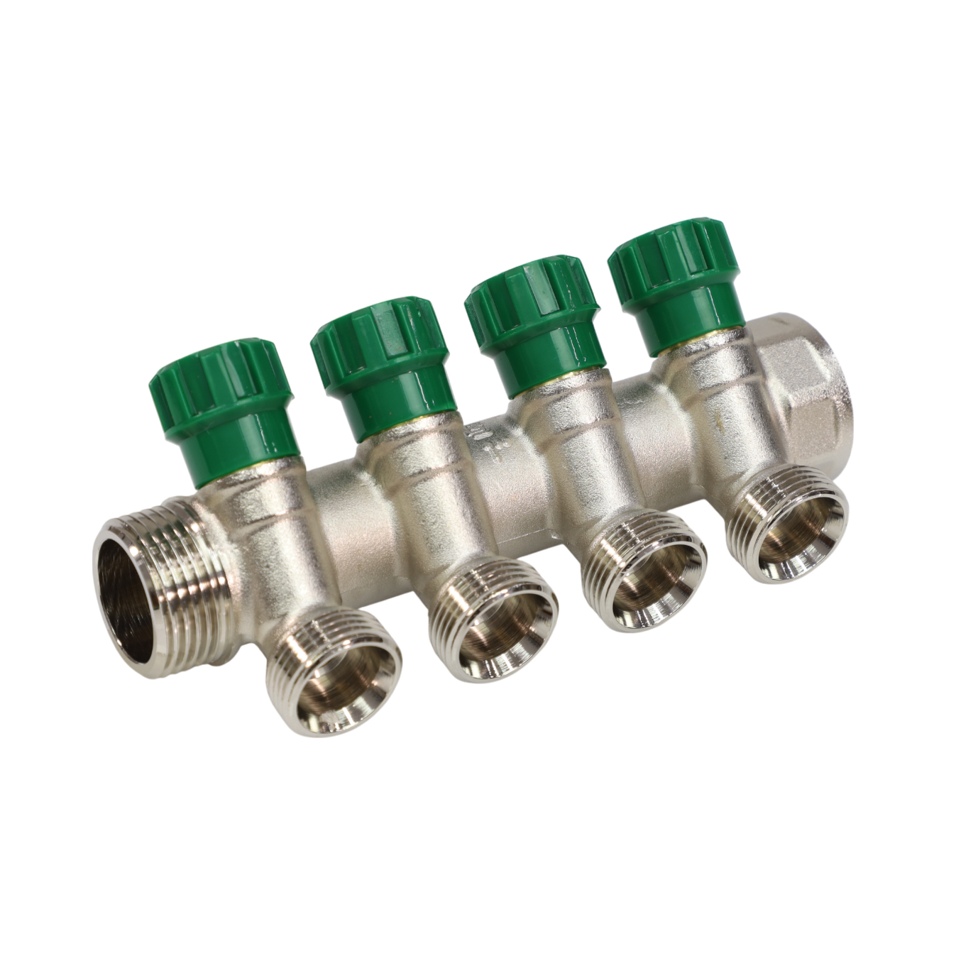 Коллектор латунь 1" ВР/НР на 4 вых 3/4" НР м/о 36мм под евроконус с регулирующими клапанами SantechSystems