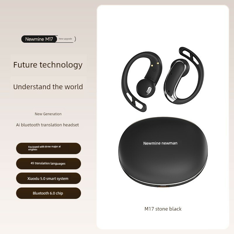 Newmine M17 беспроводные Bluetooth-наушники с ИИ-переводом, черный цвет, комфорт для бизнеса и обучения, длительное
