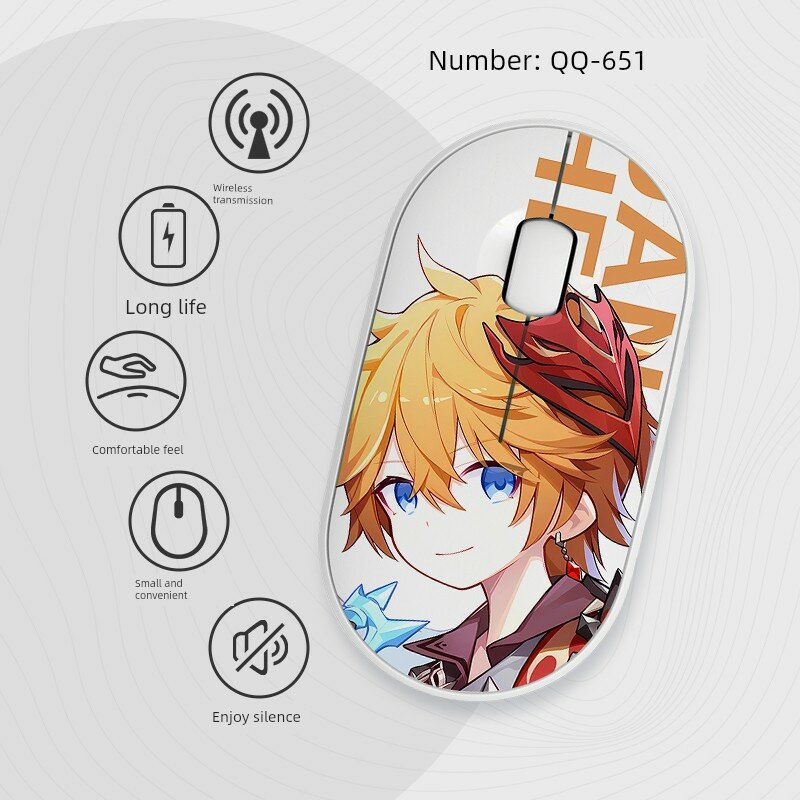 Беспроводная мышь Genshin Impact, Bluetooth, бесшумная, с зарядкой, для ноутбука, настольного компьютера, офиса, игр,