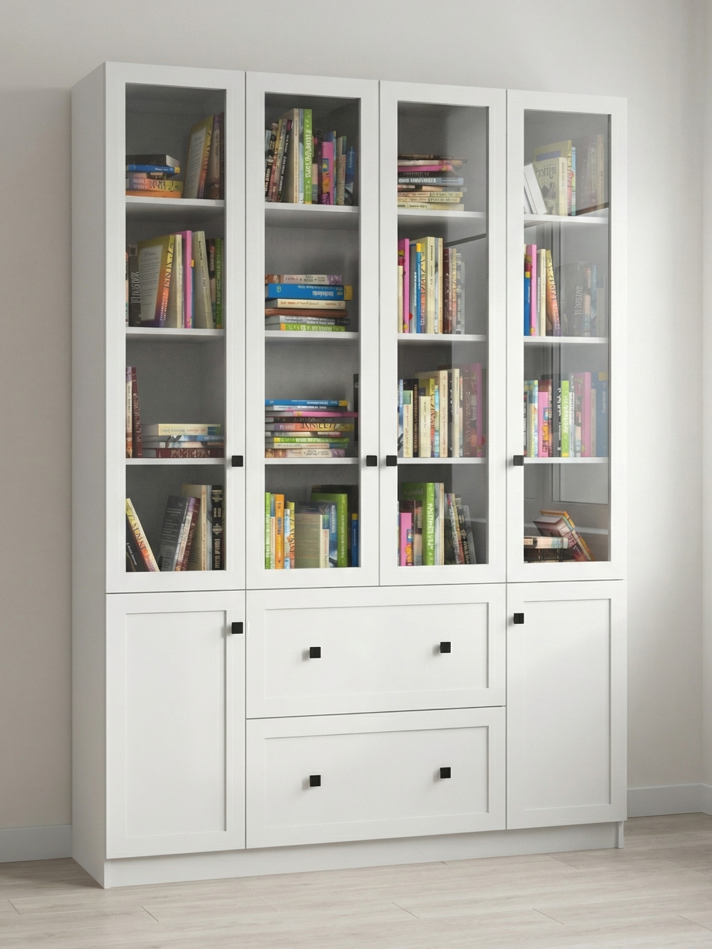 Шкаф книжный четырехстворчатый Вита 4-5, ШхГхВ: 136х38х210 см, белый