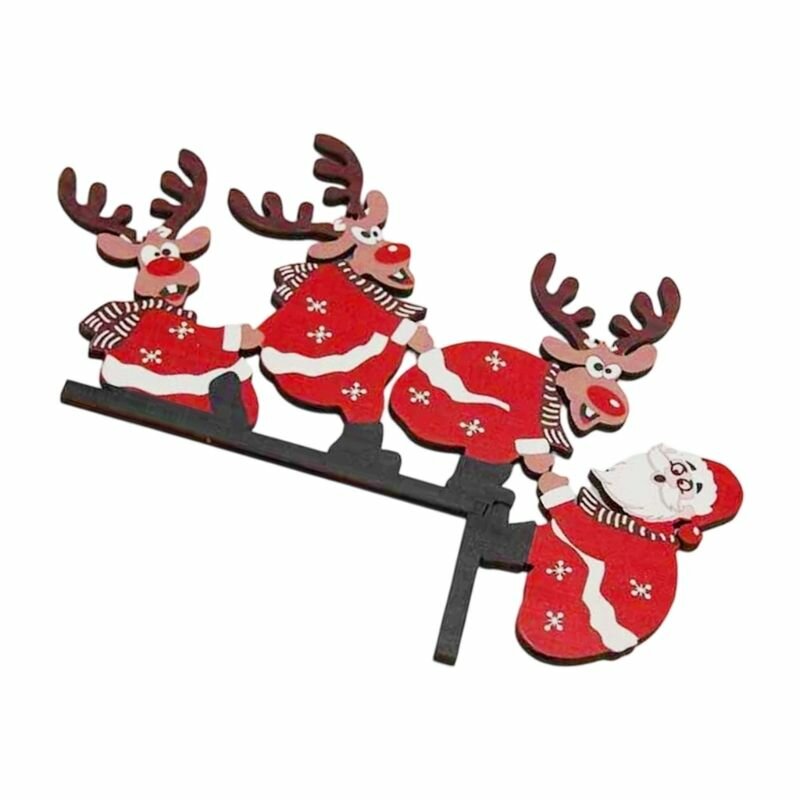 Украшение угла двери Санта-Клауса подвеской в виде Лося, на висят деревянные украшения-справа-Старик и снежный олень