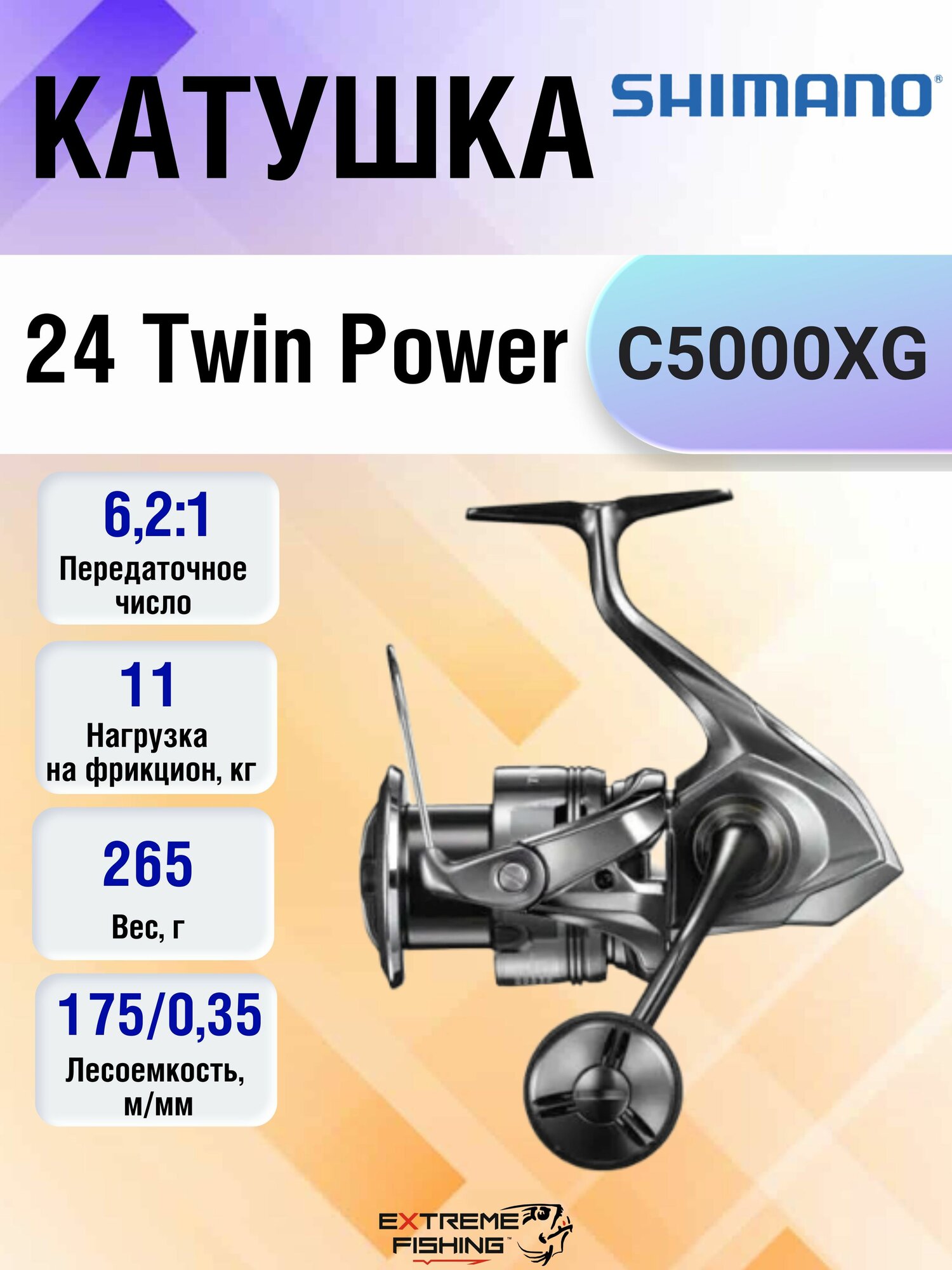 Катушка Shimano 24 Twin Power C5000XG, для спиннинга, безынерционная