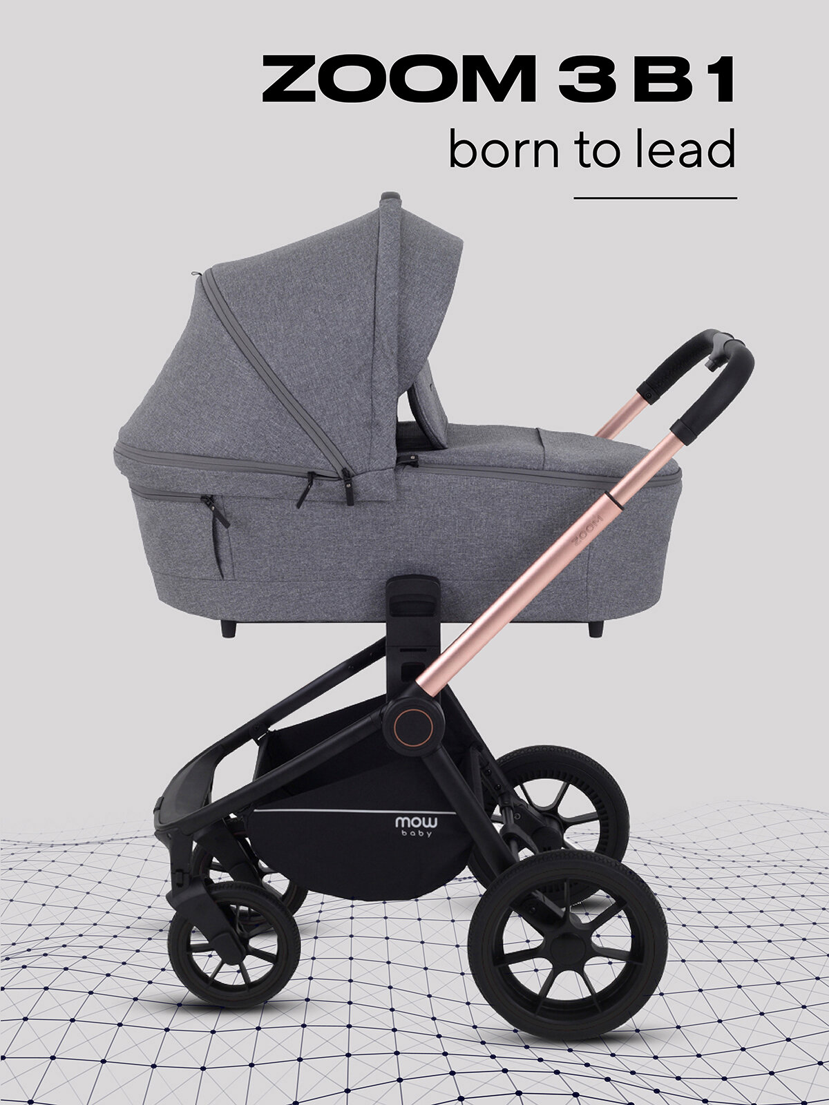 Коляска для новорожденных 3 в 1 MOWBaby ZOOM RA087 Gold Grey