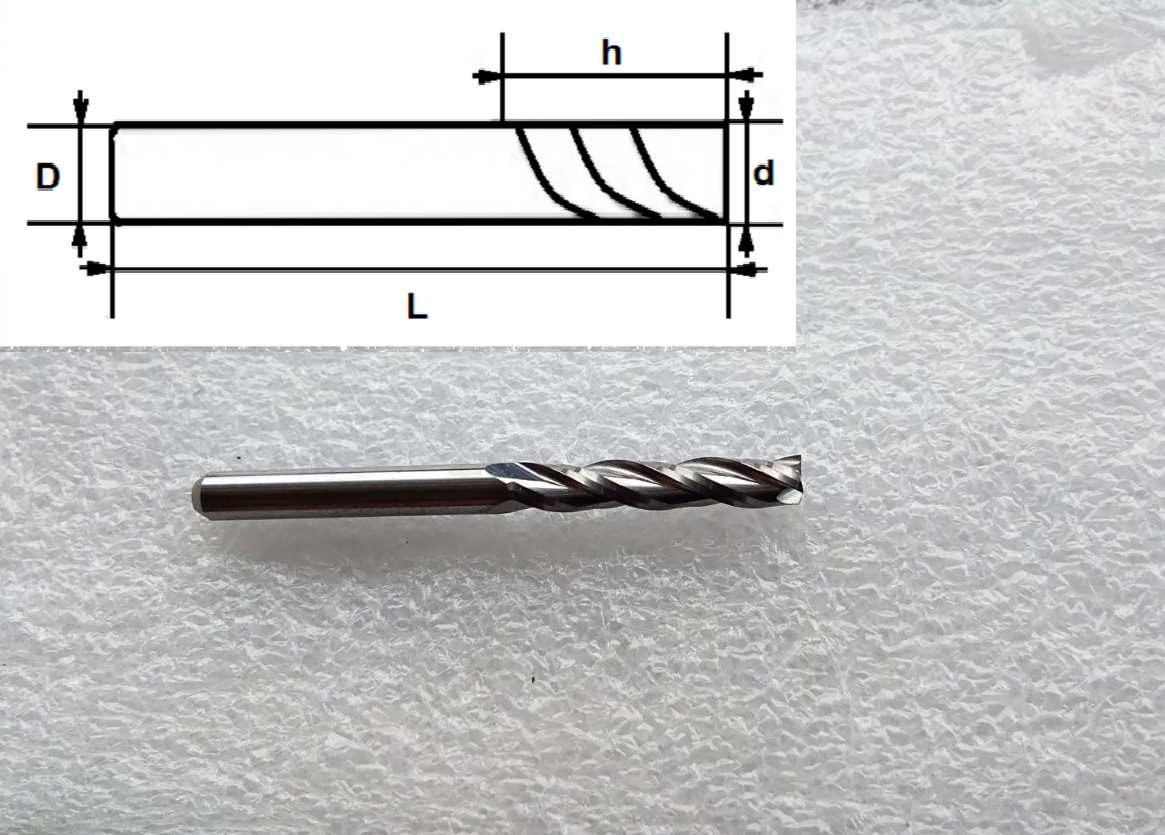 Спиральная трехзаходная фреза 3L317, d-3.175/ h-17/ D-3.175/ L-38. X series для ЧПУ станка.