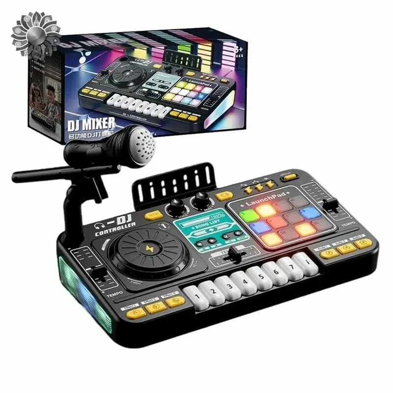 Детский DJ-контроллер с микрофоном, 12 звуковыми эффектами и светодиодной подсветкой