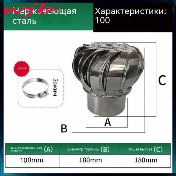 Вентиляционный дефлектор из нержавеющей стали, диаметр 100 мм