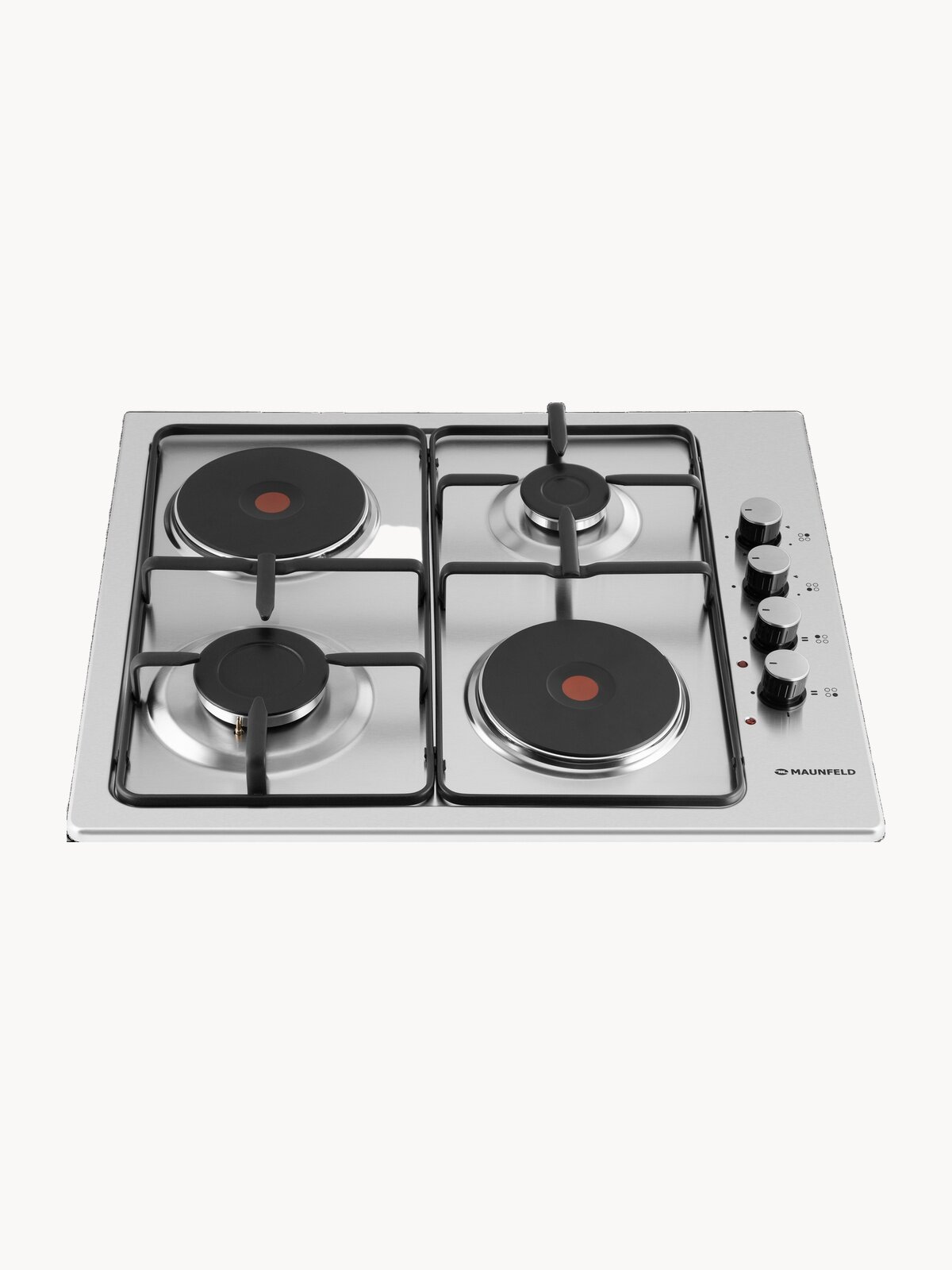 Комбинированная варочная панель MAUNFELD EEHS.64.5ES\KG, встраиваемая, 2 газовые и 2 электрические конфорки, 59 см