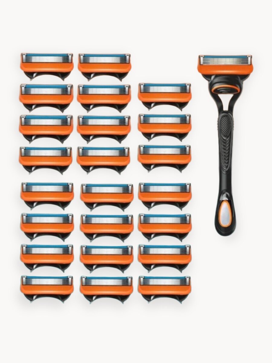 Бритвенный набор Men5asl мужской, совместим с популярными бритвами, 1 станок + 24 сменные кассеты по 5 лезвий