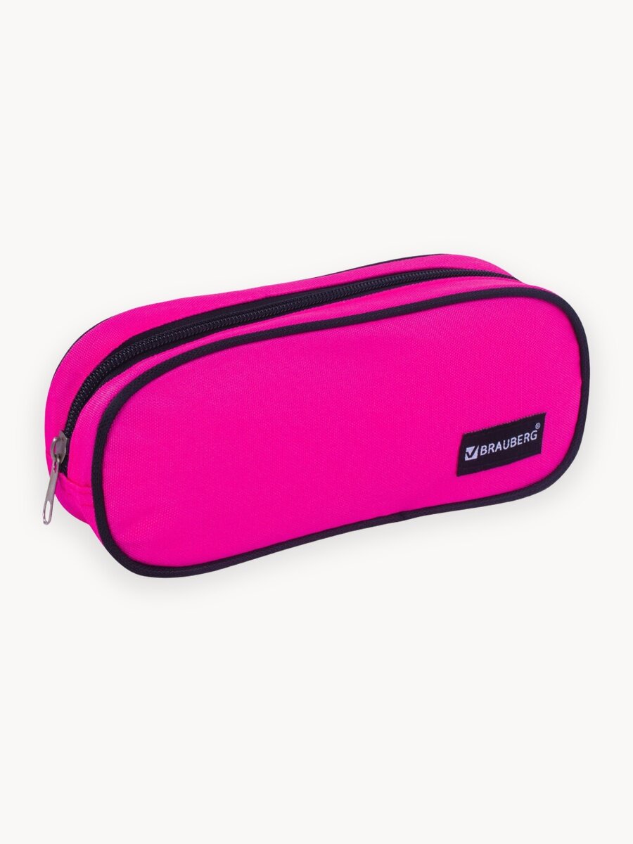 Пенал-косметичка BRAUBERG овальный, полиэстер, Pink, 22х9х5 см, 229270