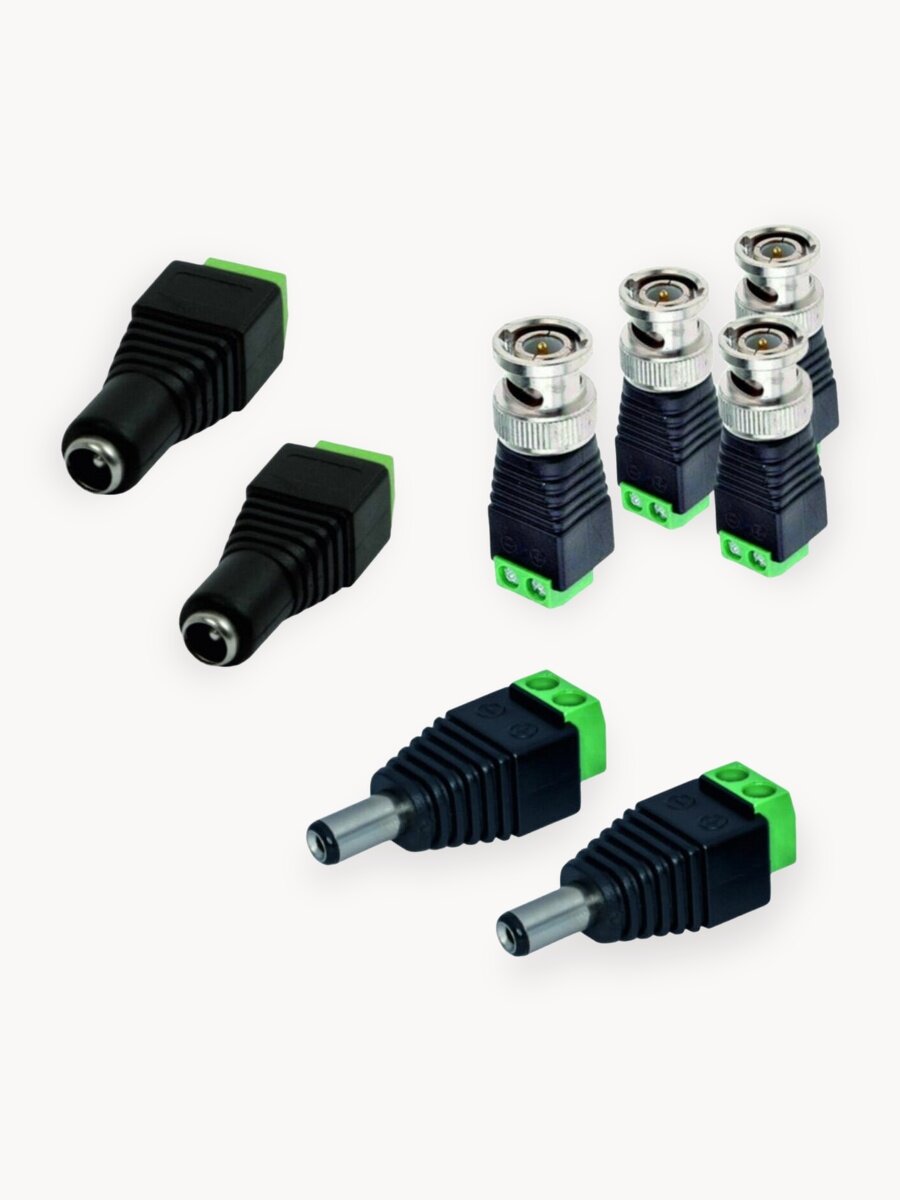 Комплект для подключения двух аналоговых камер: разъем BNC/ разъем питания DC штекер 2.1х5.5мм/ разъем питания DC гнездо 2.1x5.5 мм