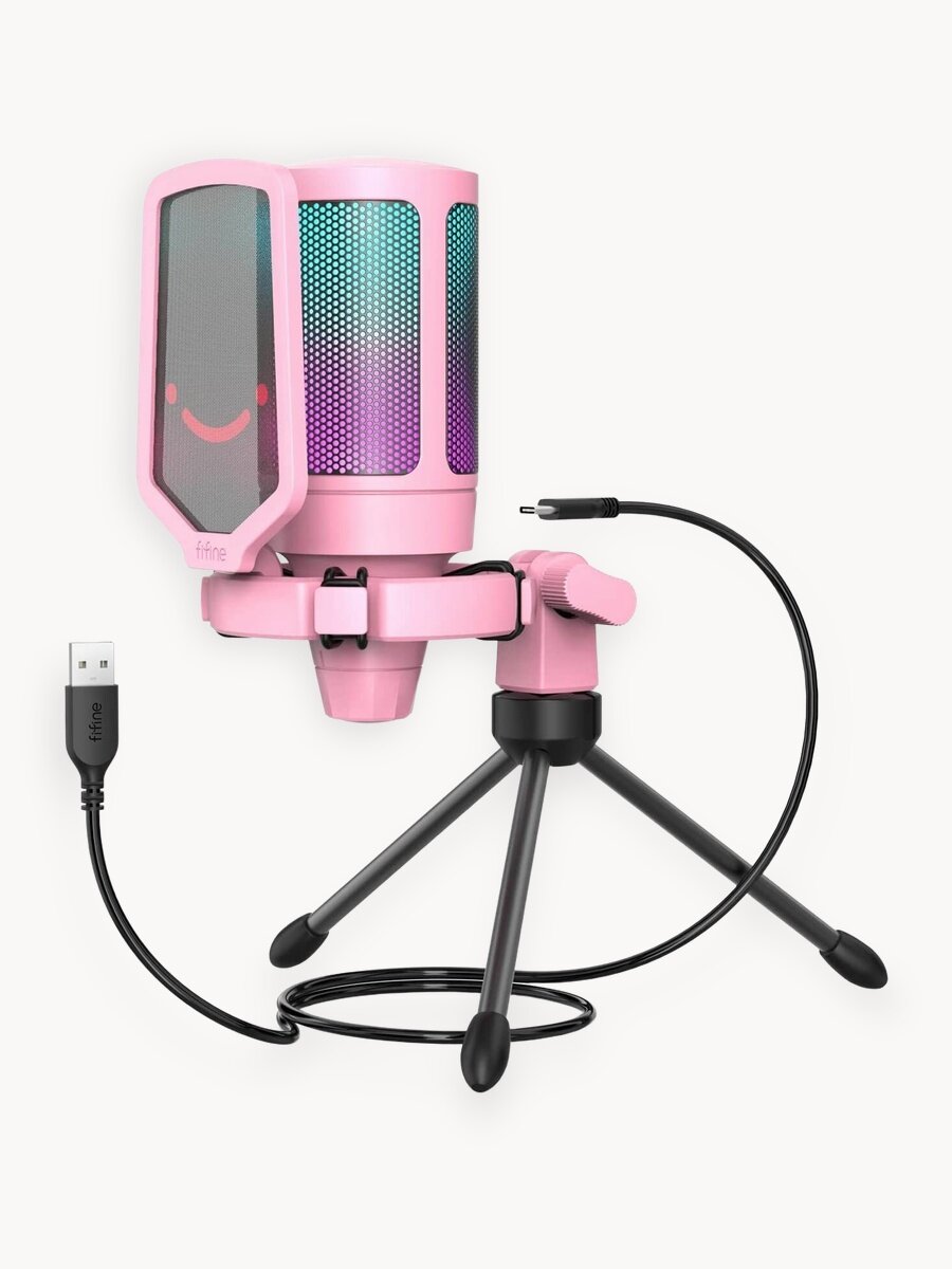 Конденсаторный USB-микрофон Fifine AmpliGame A6V с RGB-подсветкой (Pink)