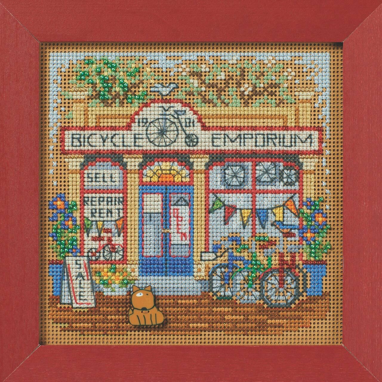 Набор для вышивания крестом и бисером "Магазин велосипедов", 13х13 см, MH14-2412, MILL-HILL