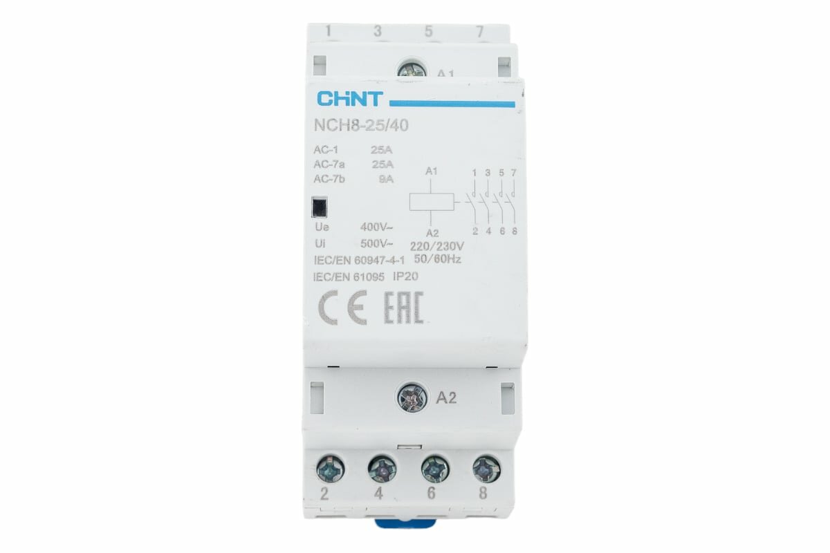 CHINT NCH8-25/40 модульный контактор 25A 4НО на 220/230В 50Гц 256089 электротехнический