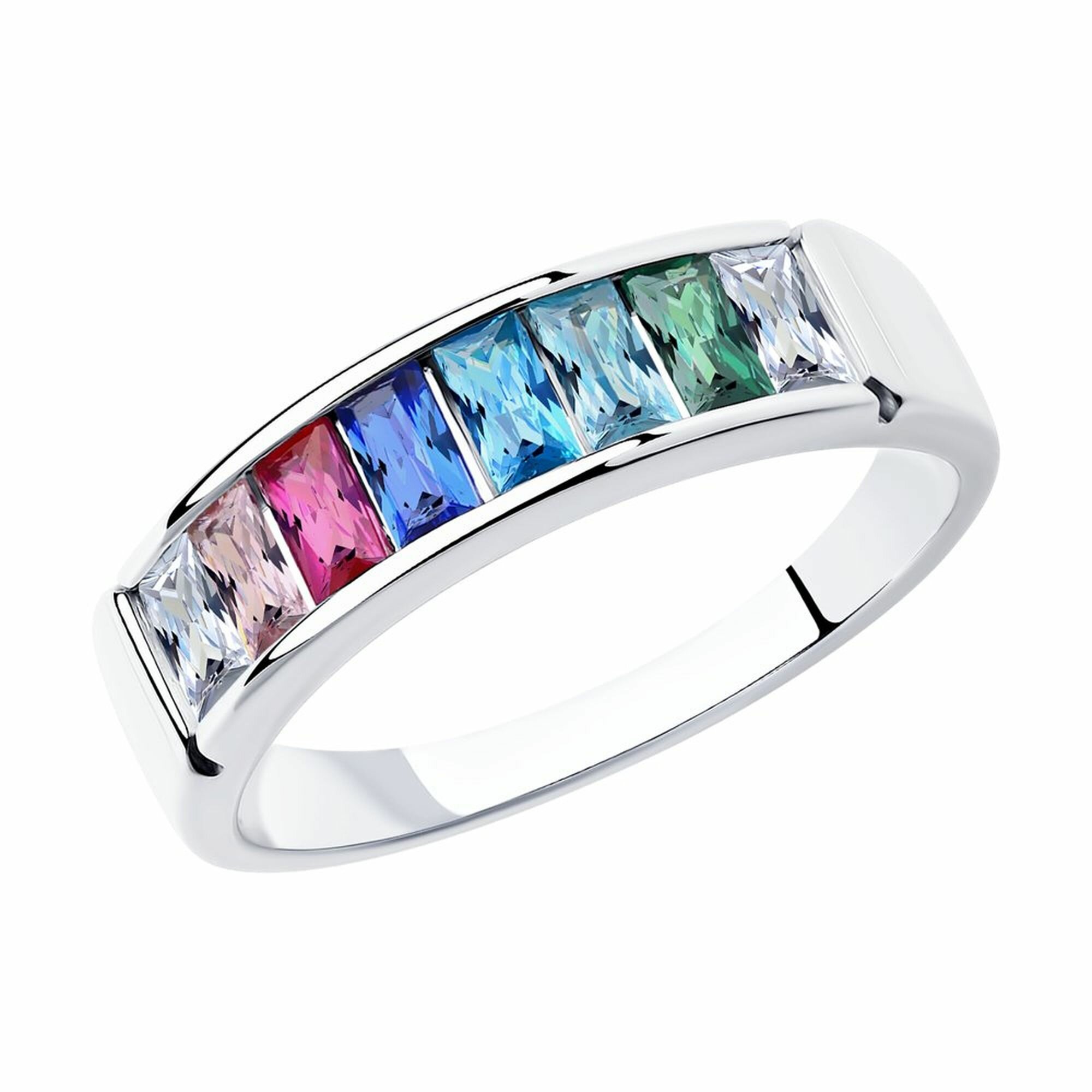 Кольцо дорожка, серебро, 925 проба, родирование, корунд, фианит