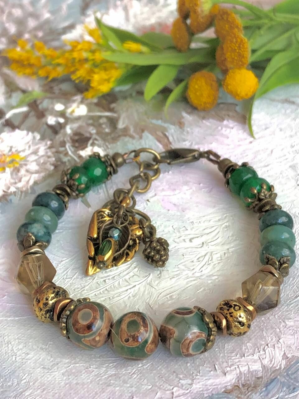 Браслет, раухтопаз, агат