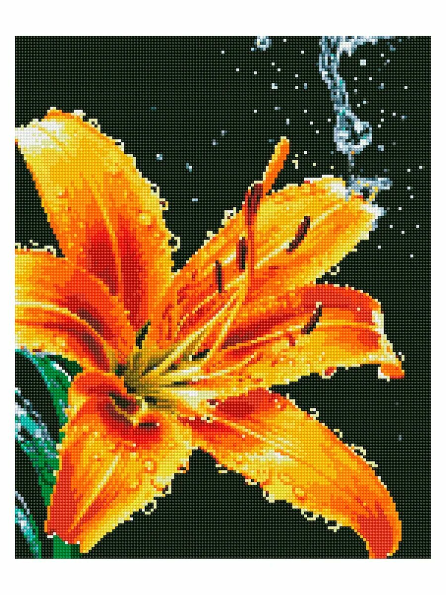 Алмазная мозаика 40x50 см, Мир в капле "Лилия" 3. Kubanstar