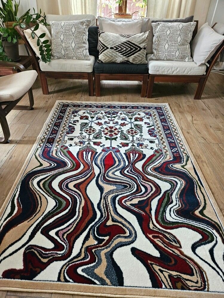 Ковер Стекающий на пол в гостиную в спальню 110х173 см бежевый лофт модерн ворс 8 мм 344389 KoverVDom