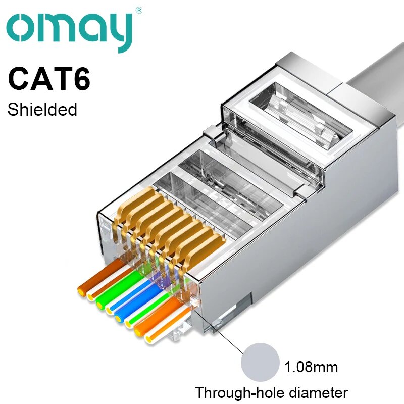 OMAY CAT6 Shielded RJ45 проходные коннекторы, 10шт