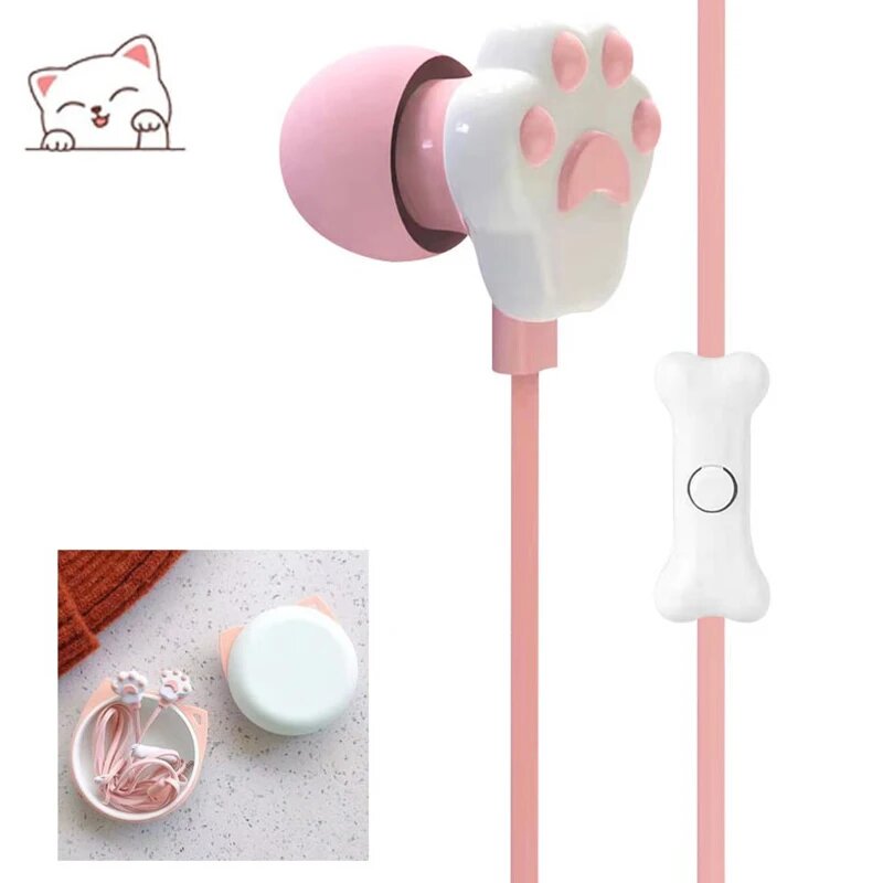 Проводные наушники Cat Paw розовые