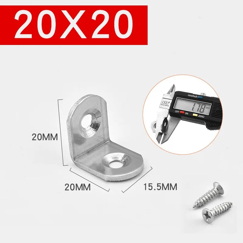 Угловой кронштейн из нержавеющей стали 90 градусов 20x20mm