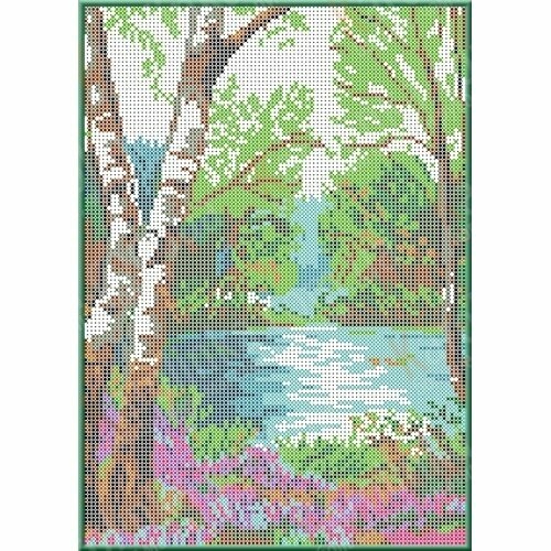 Рисунок-схема на ткани Каролинка "У реки", для вышивания, инструкция