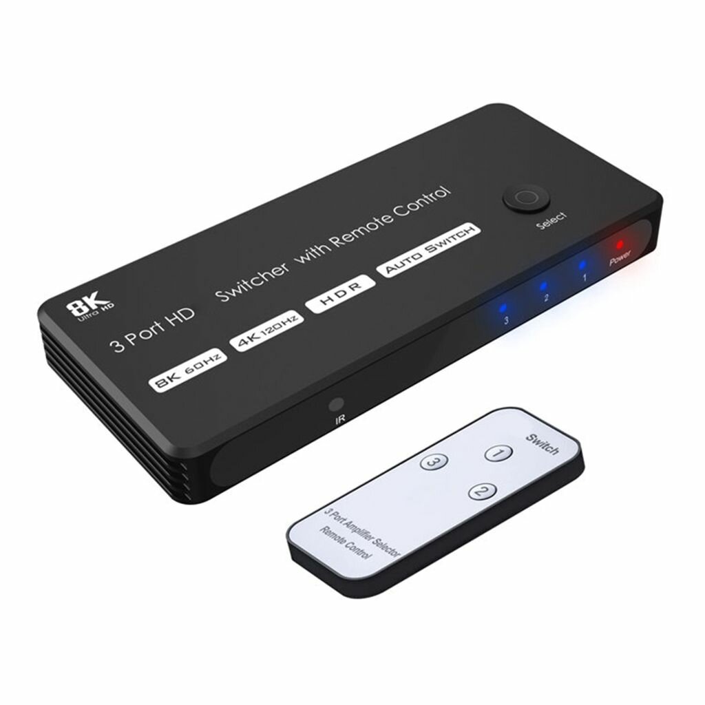 8K 3-входовой 1-выходной HD-коммутатор 3-портовый HD-конвертер с дистанционным управлением (кнопка)