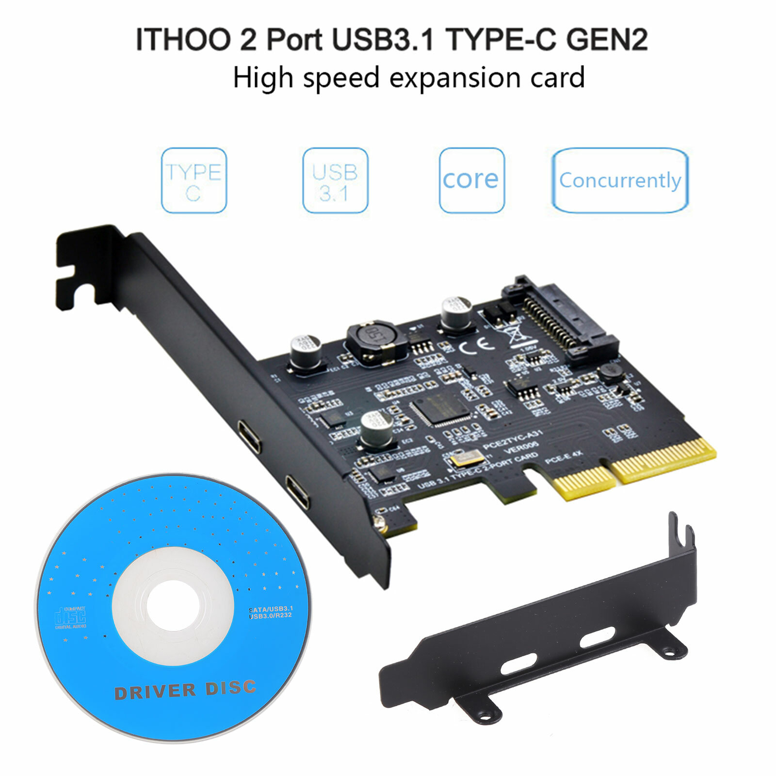 USB 3.1 в Type-C 2-портовая карта расширения PCI-E 4X в USB 3.1 Gen2 10 Гбит/с USB C Конвертер Компьютерная карта-адаптер для ПК