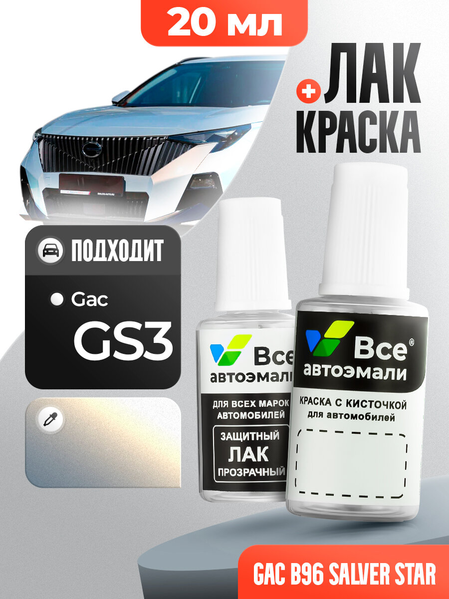 Подкраска (штрих-корректор) для сколов и царапин GAC | B96, S8 | SALVER STAR (20 мл.)